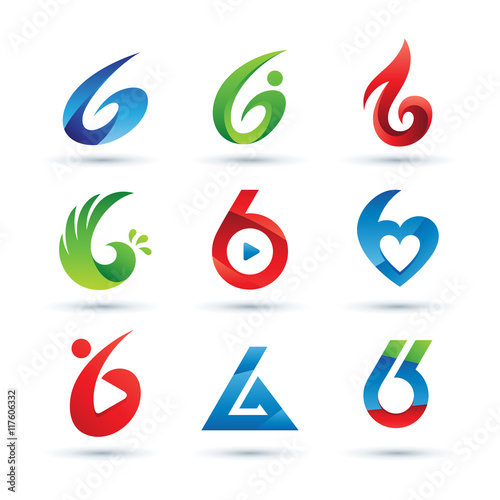 "Set of Abstract Number 6 Logo - Vibrant and Colorful Icons Logos ...