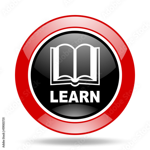 "learn red and black web glossy round icon" Stock photo and royalty ...