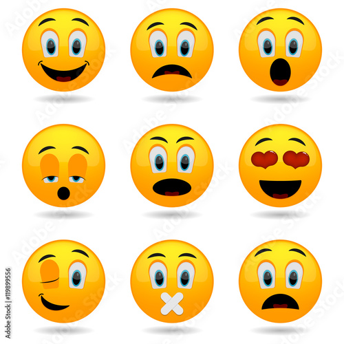 "Set of Emoticons. Smile icons. Smiley faces. Emotional funny faces in ...