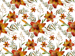 Sewing fabric with Hand drawn tiger lily seamless pattern - CottonBee