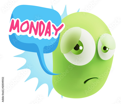 "3d Rendering Sad Character Emoticon Expression saying Monday wit ...