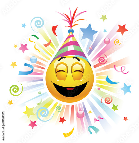 "Smiley celebrating. Smiley being cheerful and having fun at the party ...