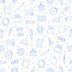 Sewing fabric with School elements pattern blue icons - CottonBee