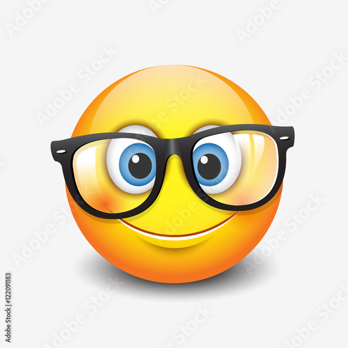 "Cute smiling emoticon wearing eyeglasses, emoji, smiley " Stockfotos ...