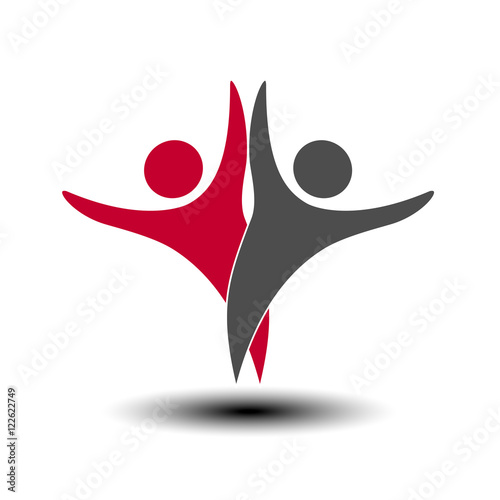 "Vector together joined people icon. Red and grey community symbol ...