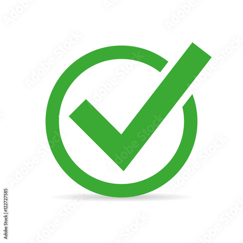 "Green check mark with shadow isolated on white background" Imágenes de ...