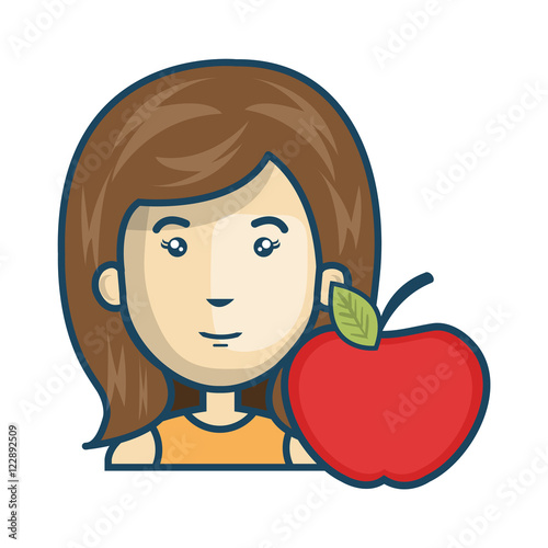 "avatar woman cartoon with red apple icon. colorful design. vector ...