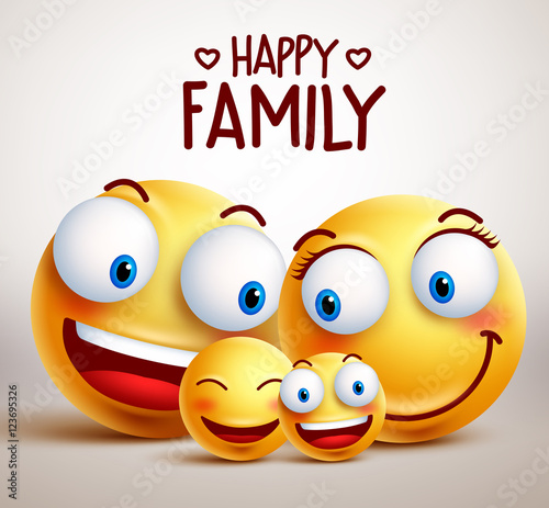 "Happy family smiley face vector characters with father, mother and ...