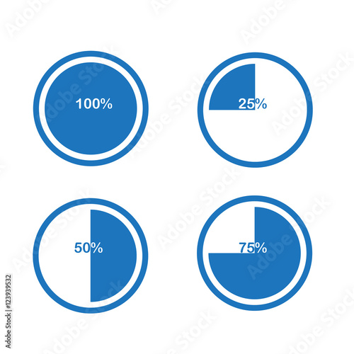 "icons pie graph circle percentage chart blue 25 50 75 100 % set ...
