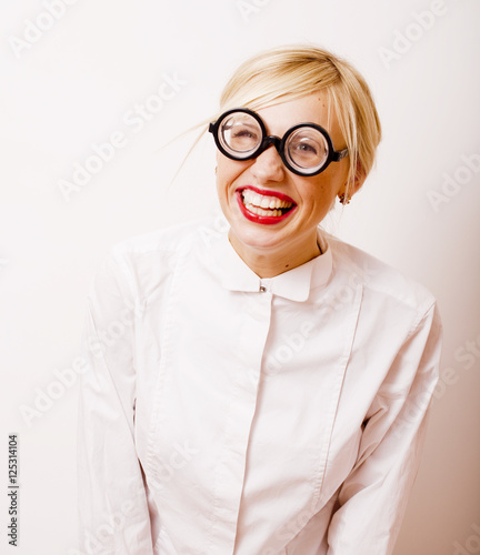 "bookworm, cute young blond woman in glasses, blond hair, teenage ...