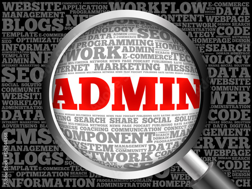"ADMIN word cloud with magnifying glass, business concept" Stockfotos ...