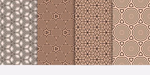 Sewing fabric with set of seamless geometric patterns. Geometric shape ...