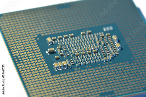 "Back side of a CPU with connectors and chips" Stock photo and royalty ...