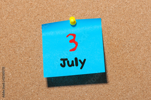 "July 3rd. Day 3 of month, color sticker calendar on notice board ...
