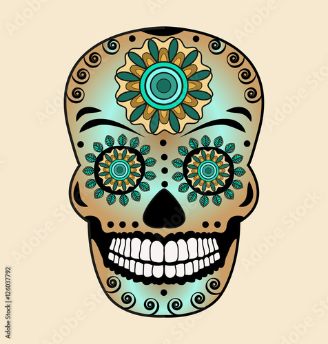 "Vector illustration of a colored mexican skull,teschio messicano ...