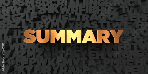 "Summary - Gold text on black background - 3D rendered royalty free ...