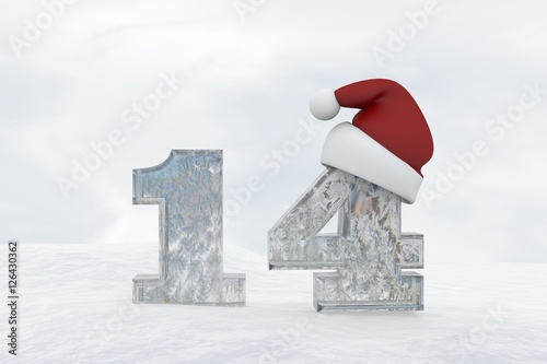 "Ice Number 14 with christmas hat 3d rendering illustration" Stock ...