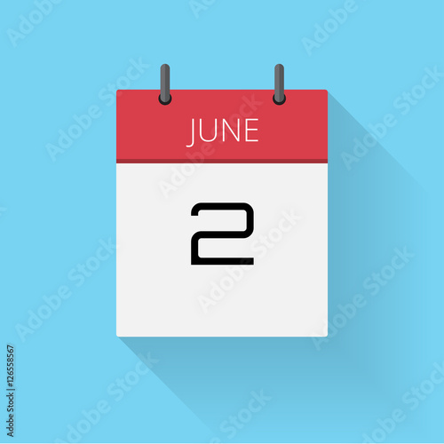 "June 2, Daily calendar icon, Date and time, day, month, Holiday, Flat ...