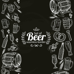 Sewing fabric with Vertical seamless borders of beer icons on black ...