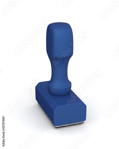 "Isolated new blue plastic rubber stamps on white background. 3D ...