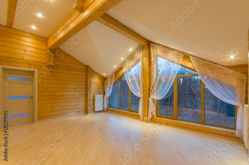 Empty Living Room Log Cabin