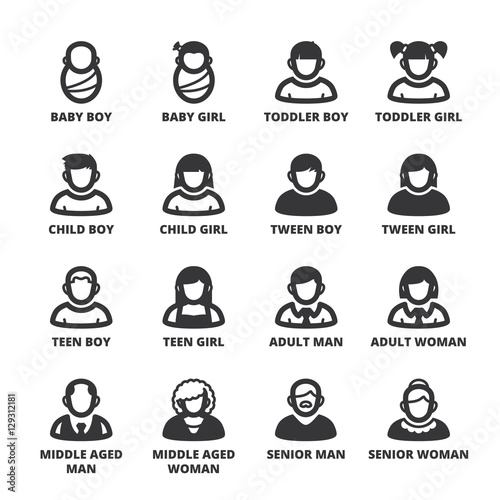 "Age. Life stage. People flat symbols. Black" Stock image and royalty ...