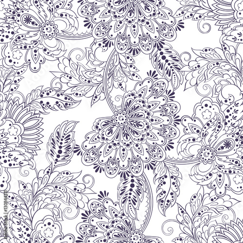 "seamless pattern with flowers in indian style. floral vector ...