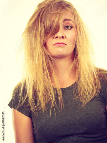 "Sad blonde woman with messy hair" Stock photo and royalty-free images ...