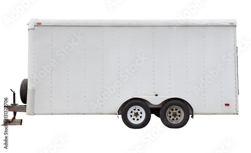 "Side view of isolated four wheel white utility trailer." Imagens e ...