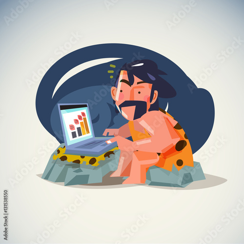 "caveman working with laptop - vector" Stock image and royalty-free ...