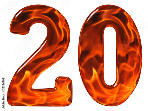 "20, twenty, numeral from glass with an abstract pattern of a fla ...