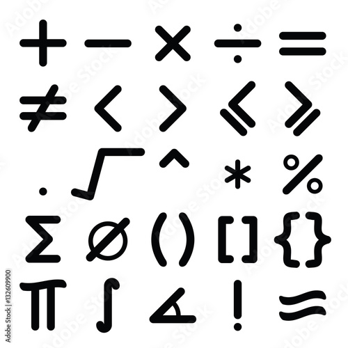 "Black mathematical symbol icon set on white background" Stock image ...