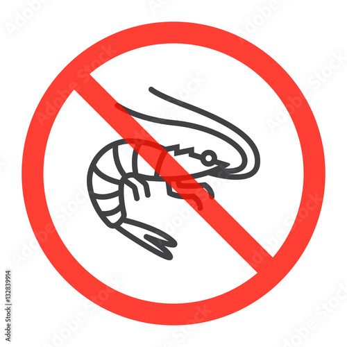 "Shrimp line icon in prohibition red circle, No sea food ban sign ...