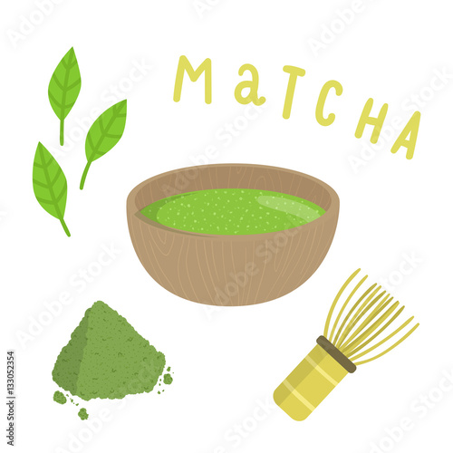 "Set for making matcha tea. Vector hand drawn cartoon illustration ...