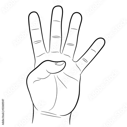 "hand showing four fingers on white background of vector illustrations ...