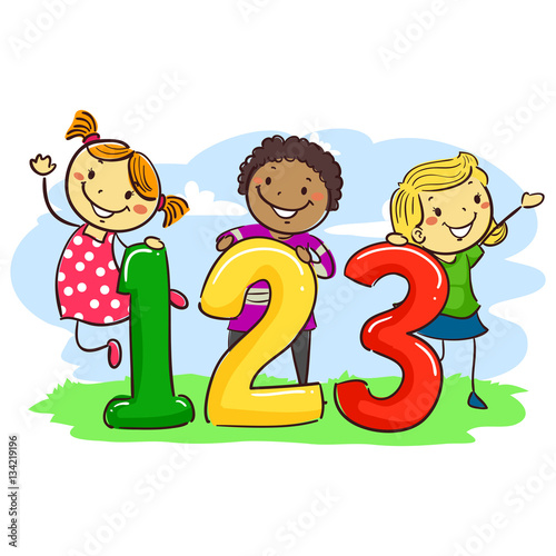 "Vector Illustration of Stick Kids with 123" Stock image and royalty ...