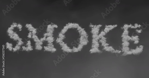 "smoke word made by floating smoke steam through space on grey blur ...