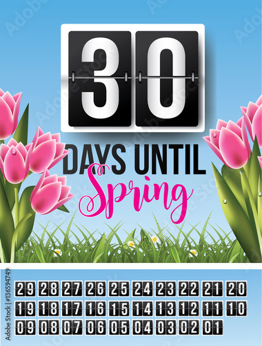 "Countdown to spring design with flip numbers 1 through 30. Counting ...