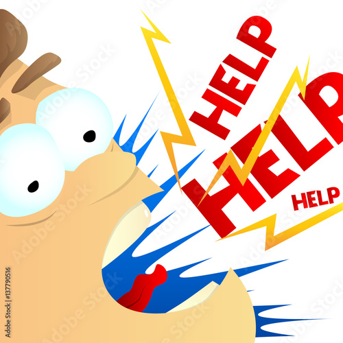 "Illustration of a funny cartoon boy/men screaming for help ...