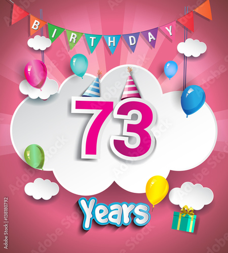 "73 years birthday Celebration Design, with clouds and balloons ...