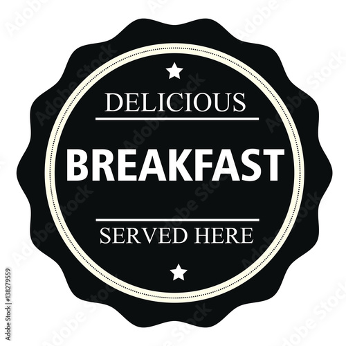 "Delicious breakfast served here stamp.Sign.Seal.Logo" Stock image and ...