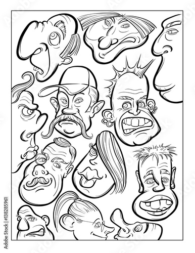 "wacky humor vector faces black and white line art" Stock image and ...