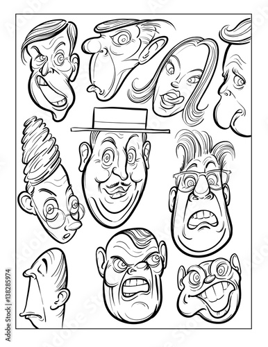 "wacky humor vector faces black and white line art" Stockfotos und ...