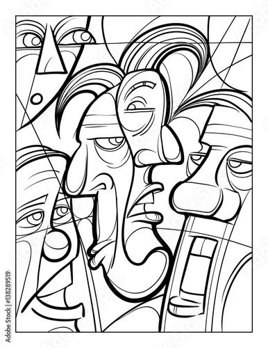 Cubism Cubist Faces Sketch Coloring Page