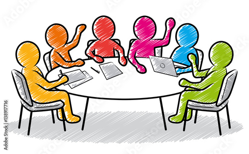 "Farbige Strichmännchen: Team-Besprechung " Stockfotos und lizenzfreie ...