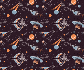 Sewing fabric with Space vector seamless pattern. Space fabric design ...