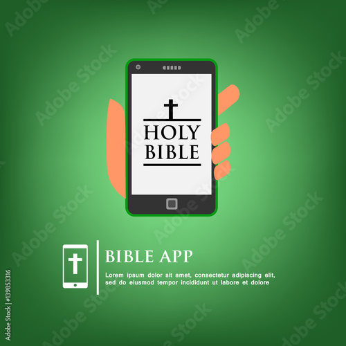 "Smart phone bible application. Hand holding mobile phone with bible ...