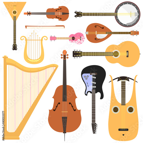 "Stringed musical instruments set classical orchestra art sound tool ...