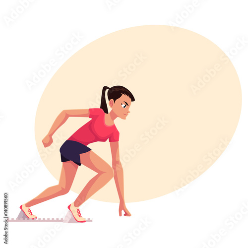 "Young and pretty female runner, sprinter, jogger ready to start ...