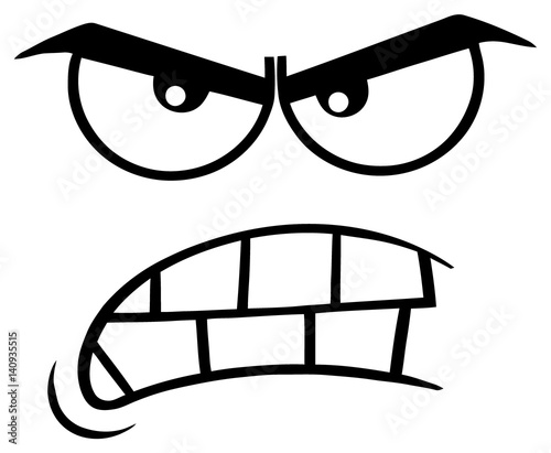 "Black And White Aggressive Cartoon Funny Face With Angry Expression ...